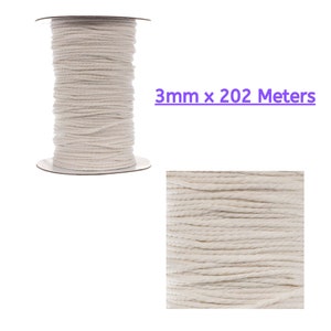 3 Strand Twisted Cotton Rope Spools - 3mm, 4mm, 5mm Cord - 200m / 100m ...