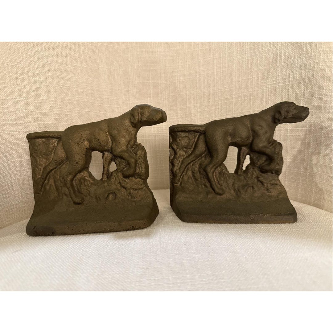 Vintage Metal Bookends Hunting Dogs Retriver Pointer Heavy Cast ...