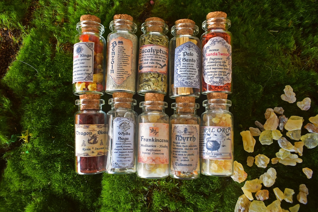 Set of 10 Incense Bottles|crystal Vials|incense Sample|mini Apothecary ...