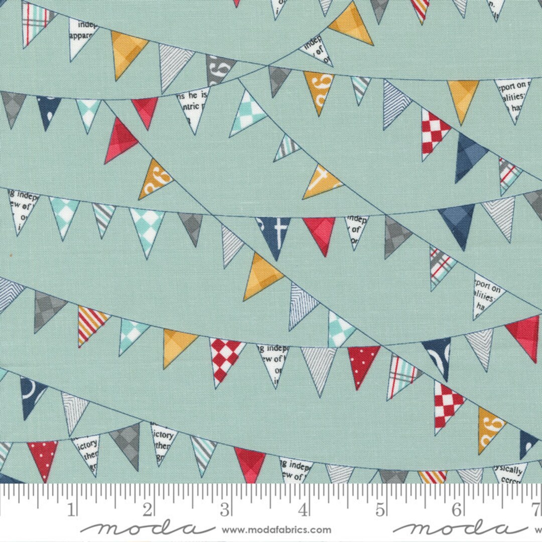 Vintage Yardage Bunting Flags Aqua by Sweetwater, Sold in 1/2 Yard ...