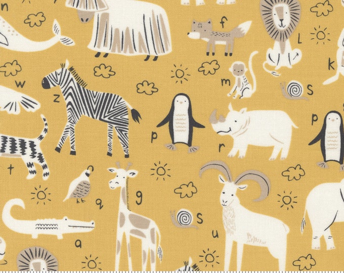 ABC XYZ Yardage Alphabet Animals Yellow by Stacy Iest Hsu, Sold in 1/2 ...