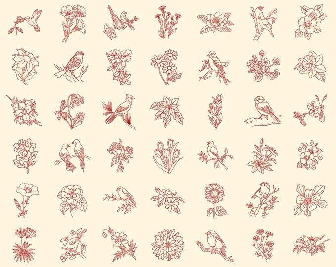 Redwork Gatherings Panel Cream Redwork, Primitive Gatherings, Moda ...