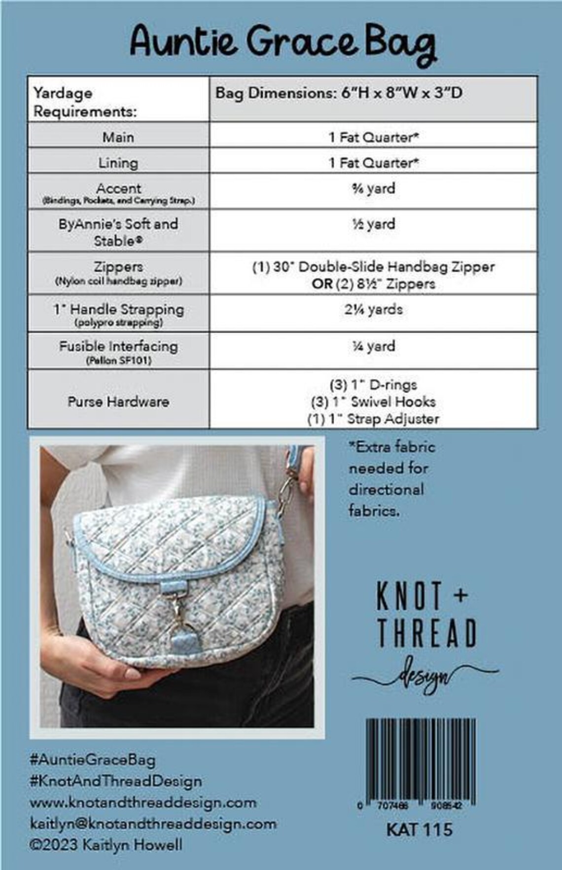 Auntie Grace Bag Pattern, Knot & Thread, KAT 115 PAPER PATTERN - Etsy