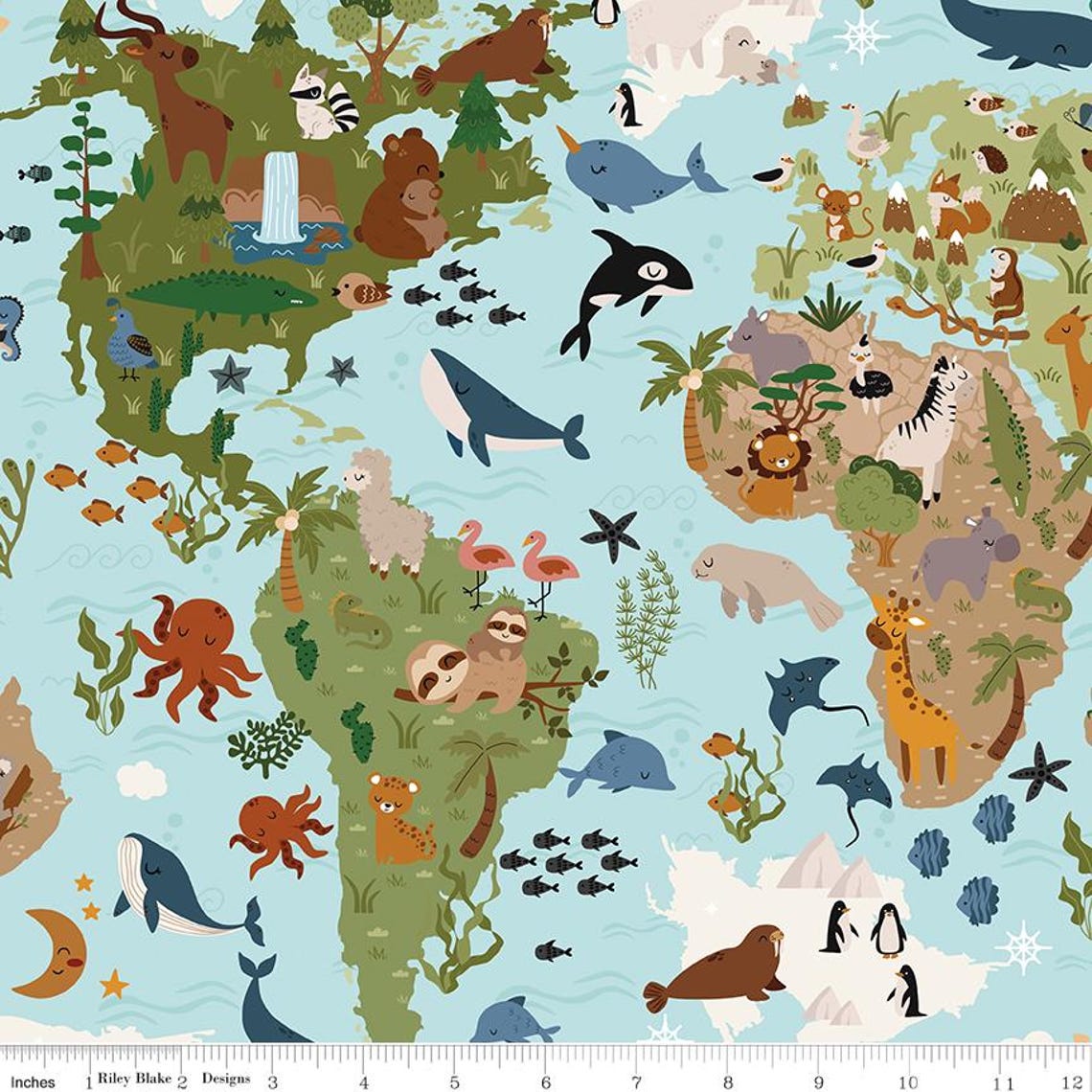Created With Love Yardage WIDE BACK Map Sky Blue, Jennifer Long of Sew ...