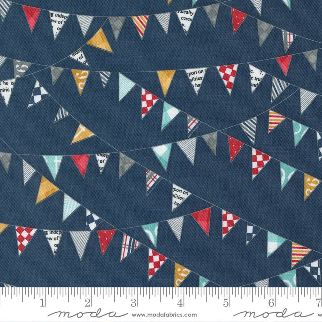 Vintage Yardage Bunting Flags Navy by Sweetwater, Sold in 1/2 Yard ...