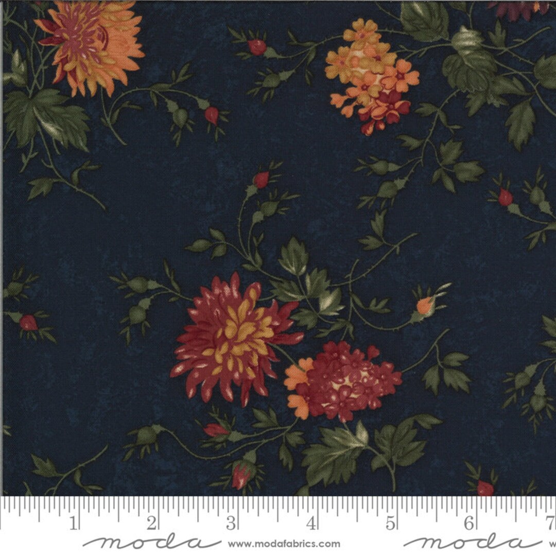 Bittersweet Lane Yardage Floral Pressed Flowers Navy Blue, Kansas ...