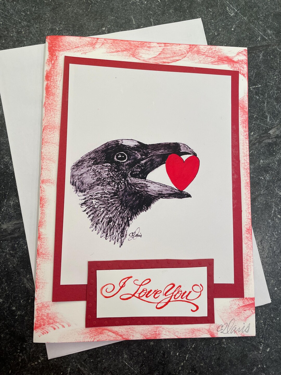 Crow Valentine Hand Made Card From Fine Art I Love You Card Crow With ...