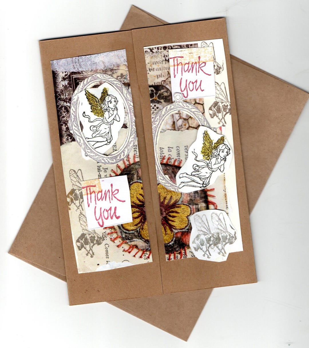 Hand Stamped Thank You Card Cottage Core Autumn Angel With Bees or ...