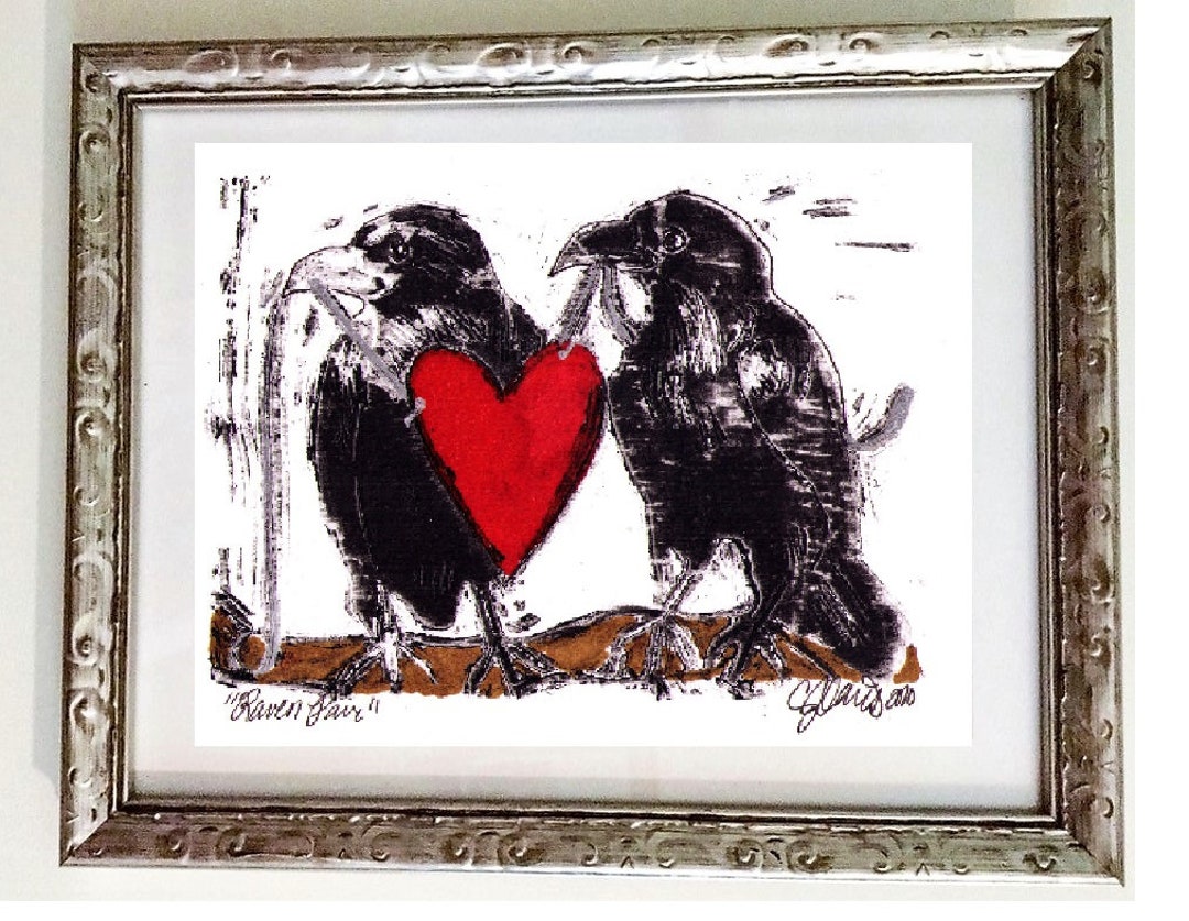 Raven Couple, Romantic Crows, Art Print, PNW Wedding Gift, Love Art ...