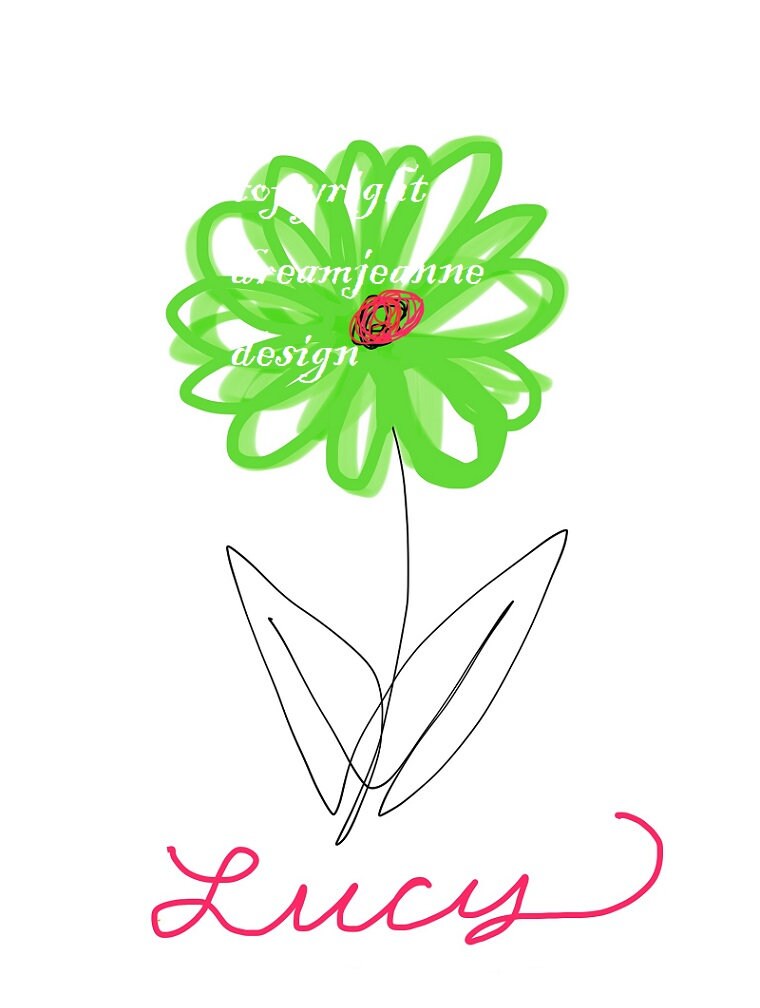 Lucy printable name art flower green doodle abstract | Etsy