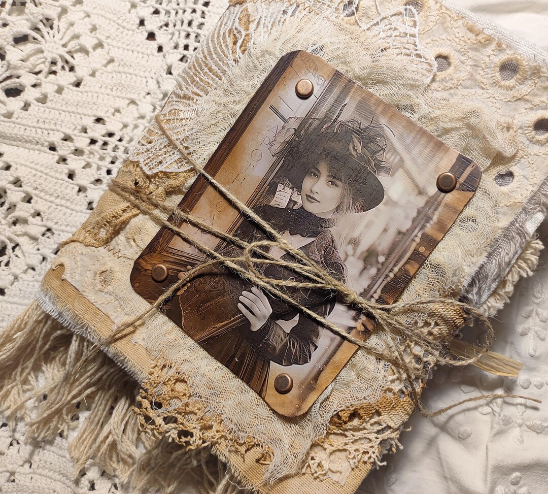 Vintage Style Inspiration Book, Handmade Art Raw Natural Linen and Lace ...