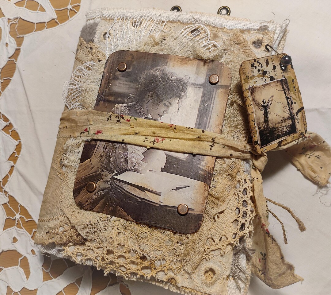 Vintage Style Inspiration Book, Handmade Art Raw Natural Linen and Lace ...