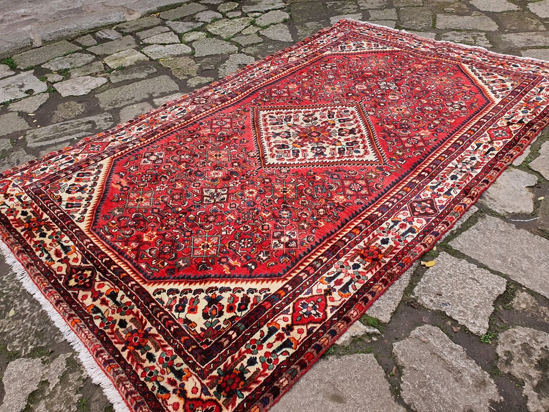 Large Persian Rug 10 X 6 Ft Red Blue Turkish Floral Handmade Carpet ...