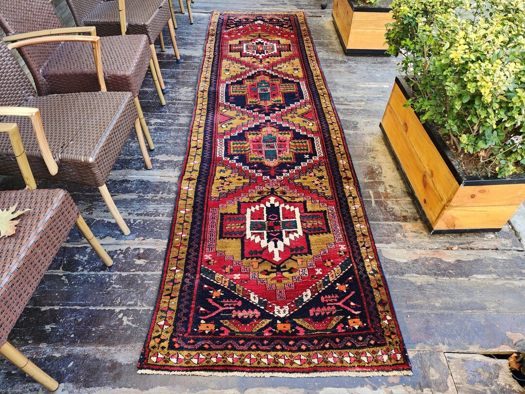 Persian Hallway Rug 10 Ft 9 in X 2 Ft 11 In, Red, Blue and Green ...