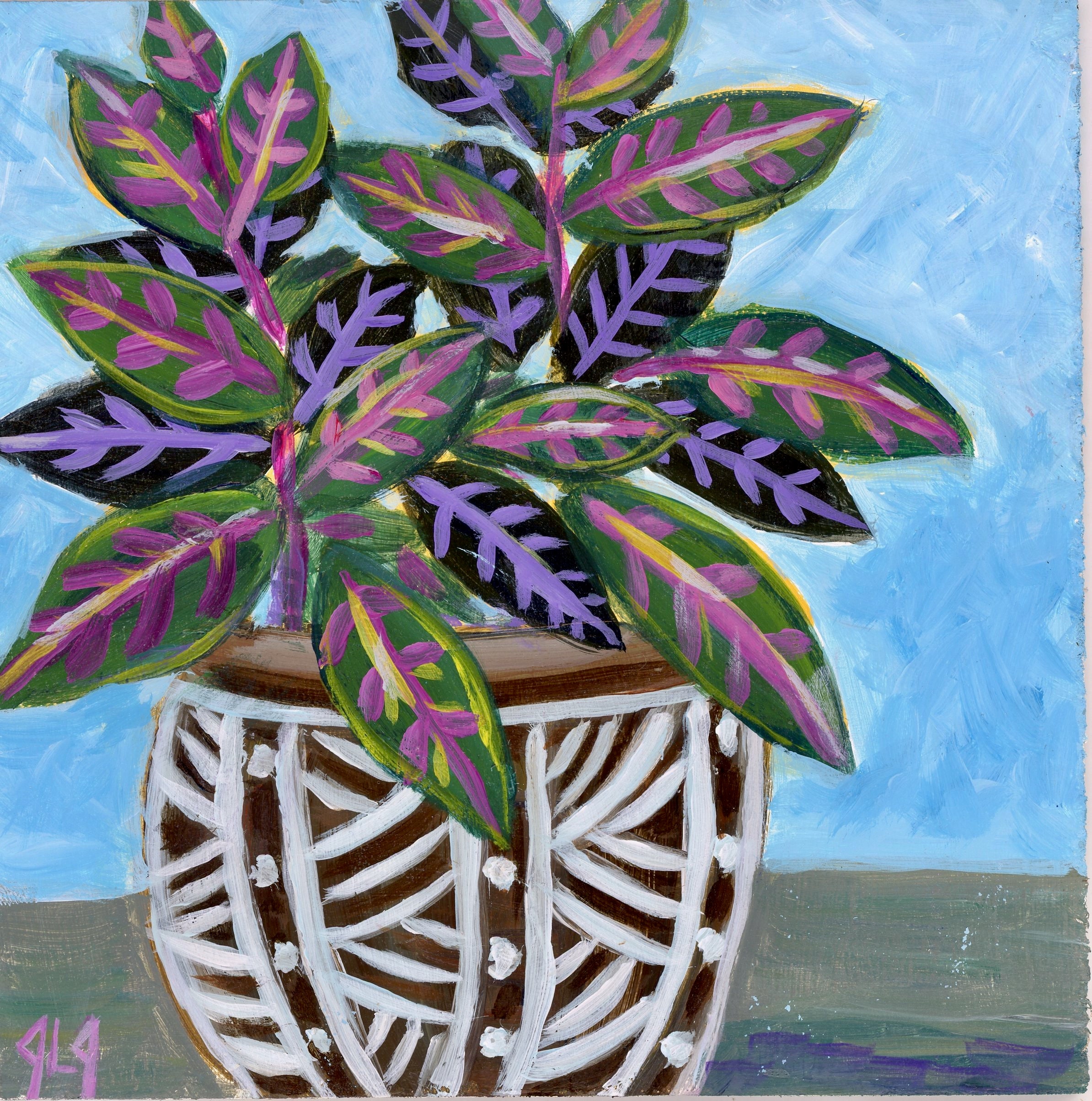 Original Still Life Painting Tropical Houseplant Colorful Modern Boho ...
