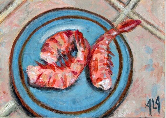 Original Shrimp Painting Fossil Shrimp Original Drawing Folksy