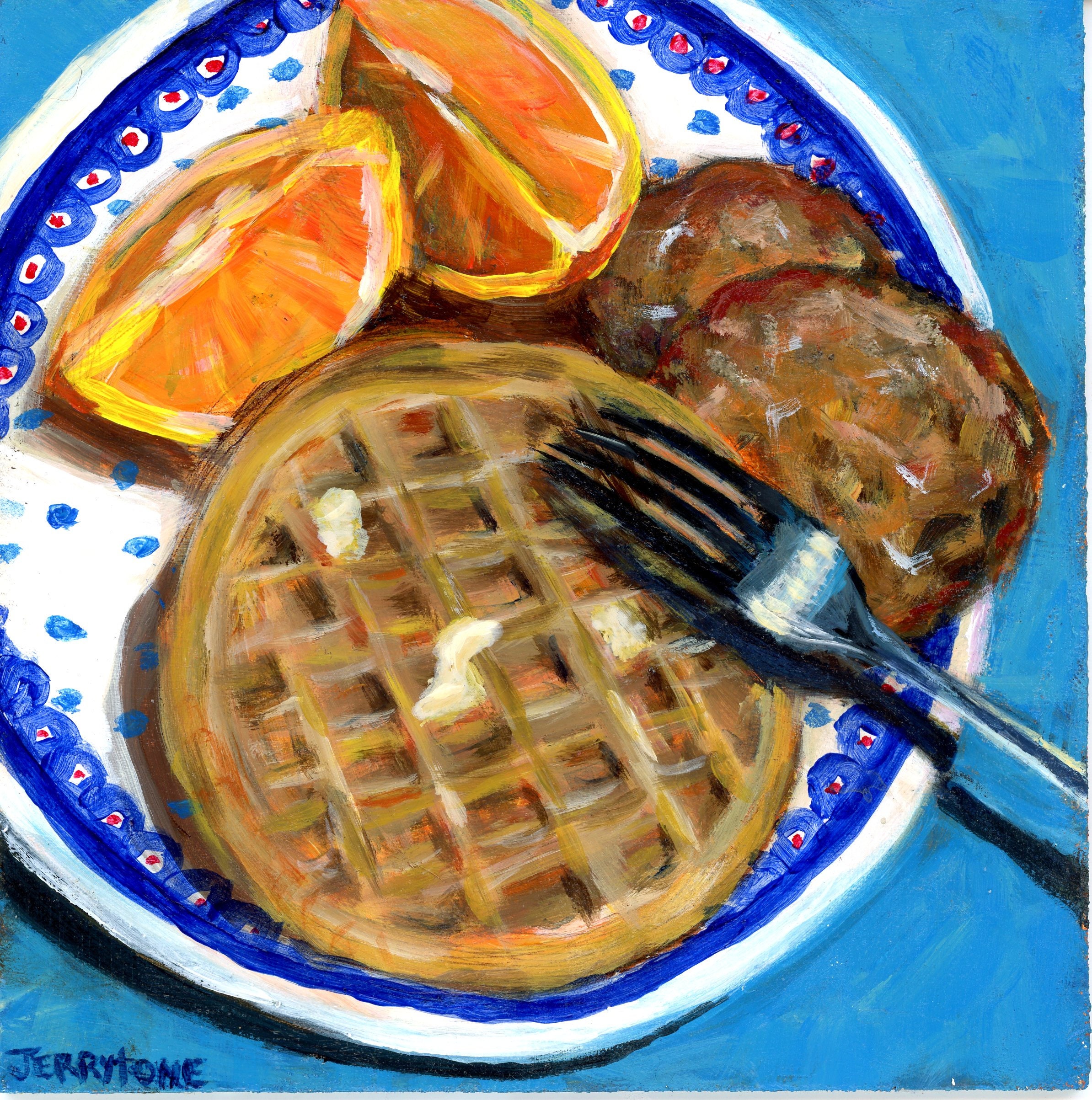 Waffle Breakfast 6X6 Inch Original Acrylic Still Life Painting on ...
