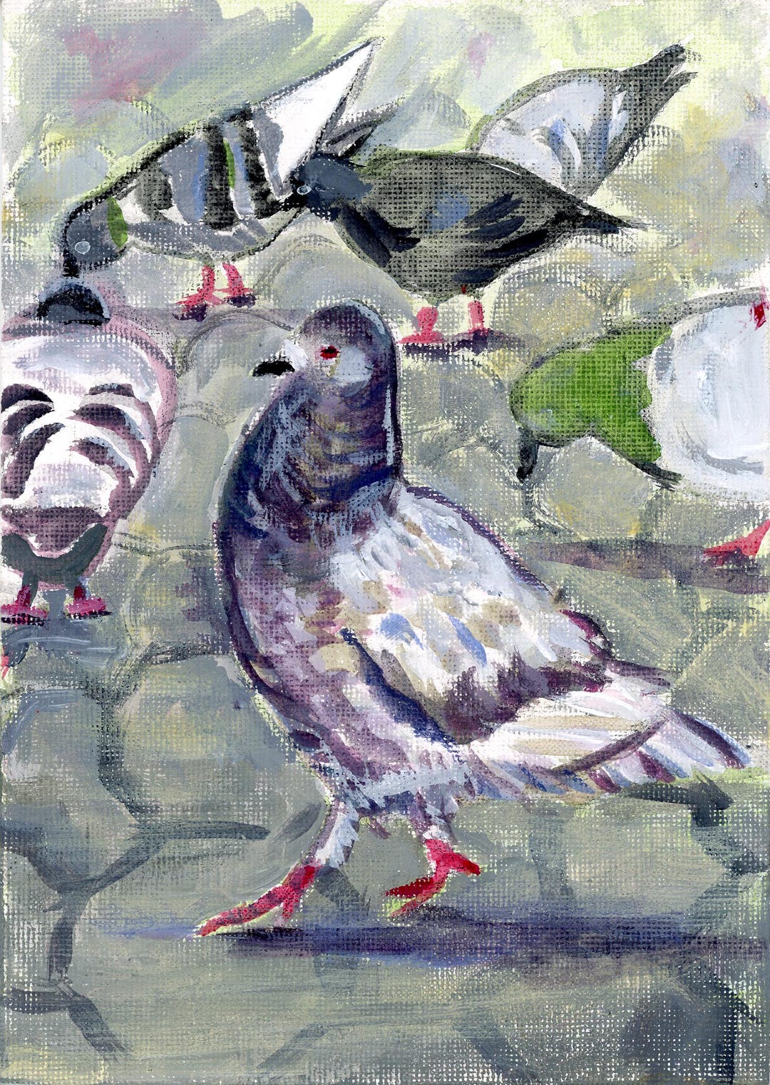 Pigeon Strut Original Acrylic Painting 5X7 Inch Small City Scene NYC ...