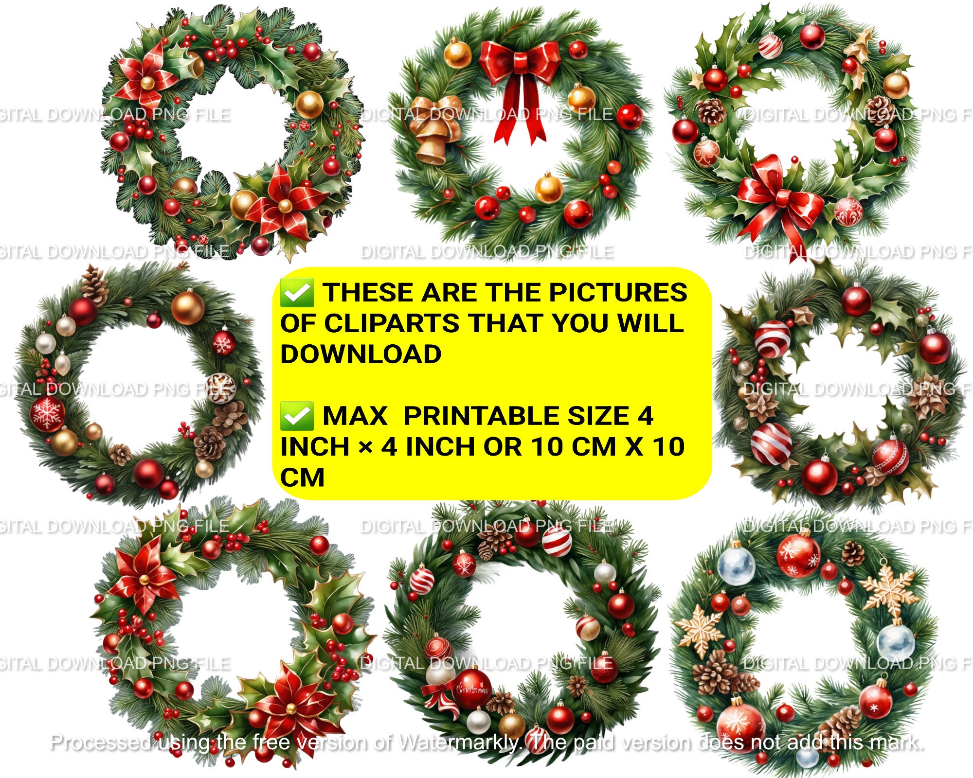 Christmas Wreath Clipart Watercolor Clipart Christmas Symbols Clipart ...