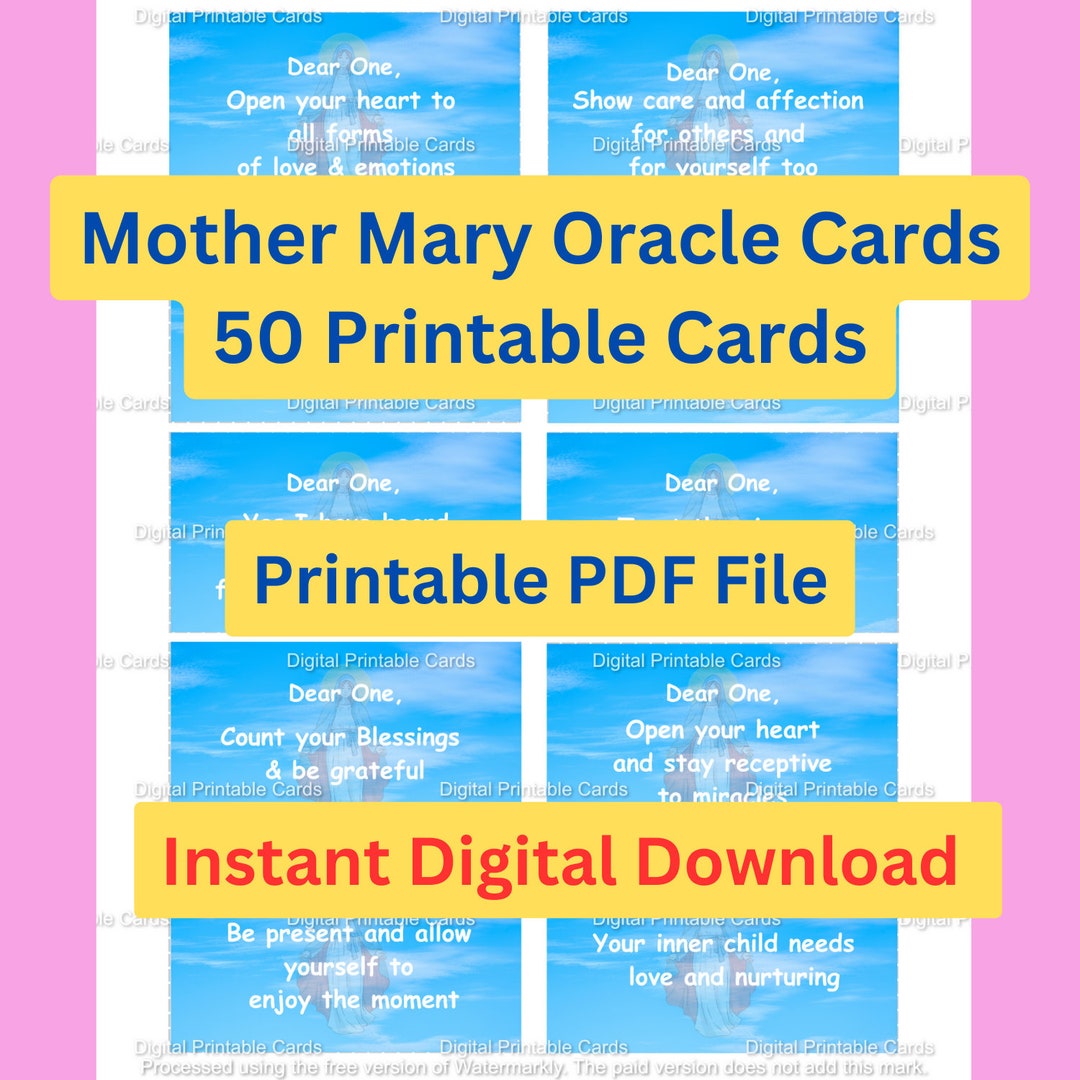 Mother Mary Oracle 50 Cards Instant Digital Download Pdf,oracle Cards Printable, Angel Cards ...