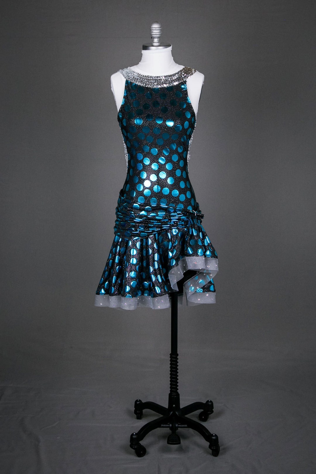 Original Design Ballroom Jive/swing Competition Dress Aqua Black Silver ...
