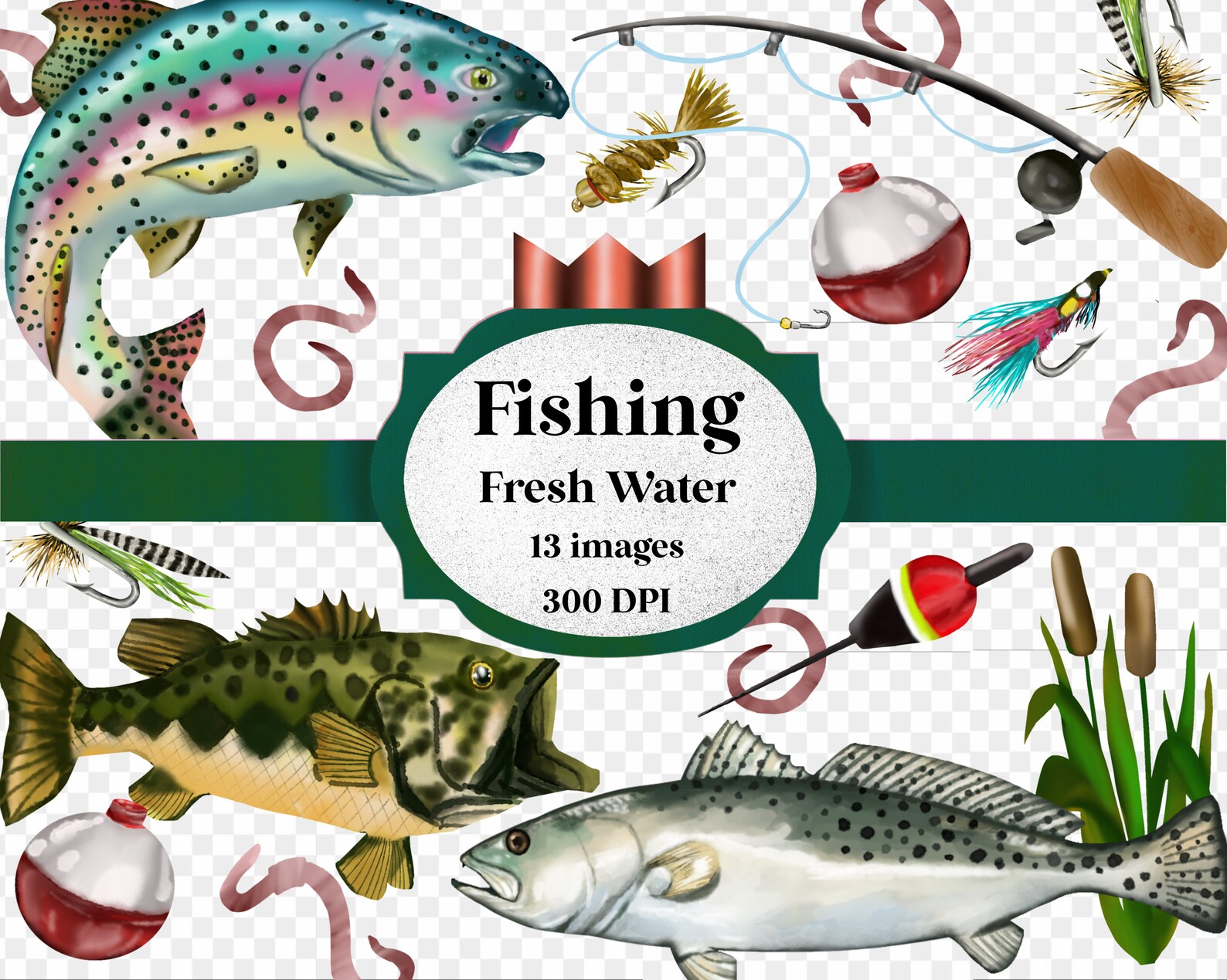 Watercolor Fishing Clipart Clip Art Digital SVG Vector - Etsy