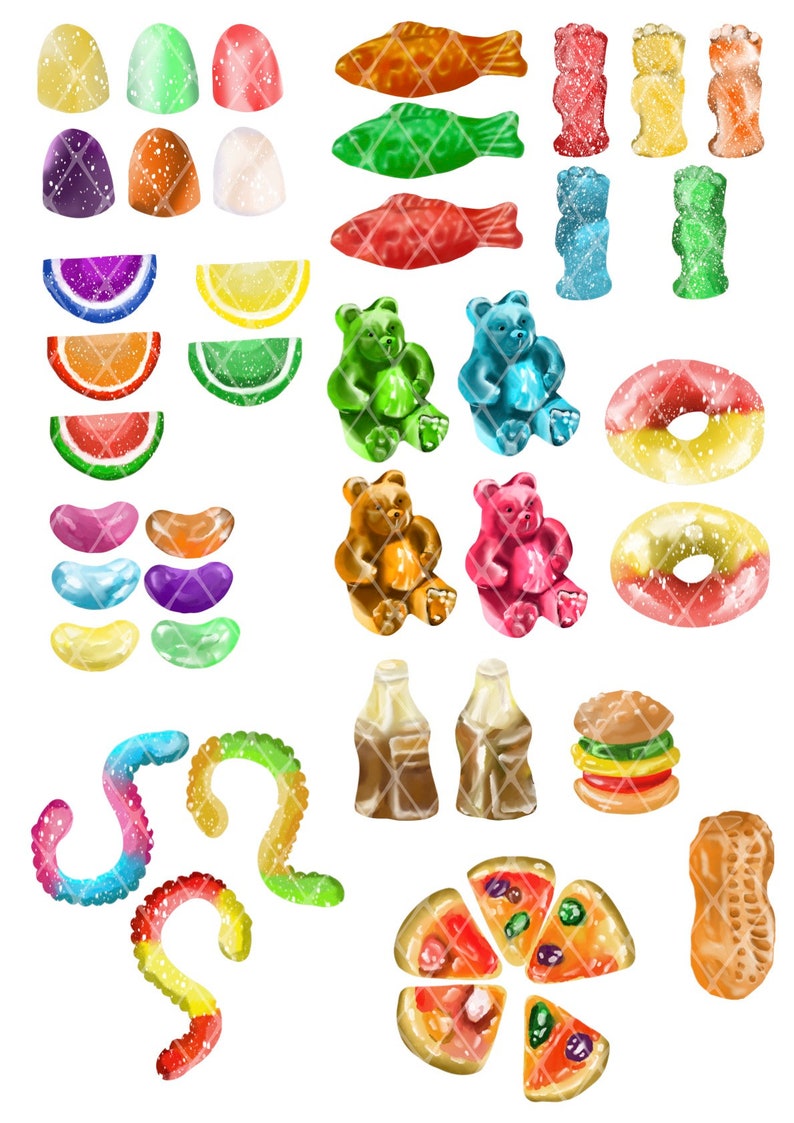 Watercolor Gummy Candy Clipart Digital Hand Drawn Art Artwork Png ...