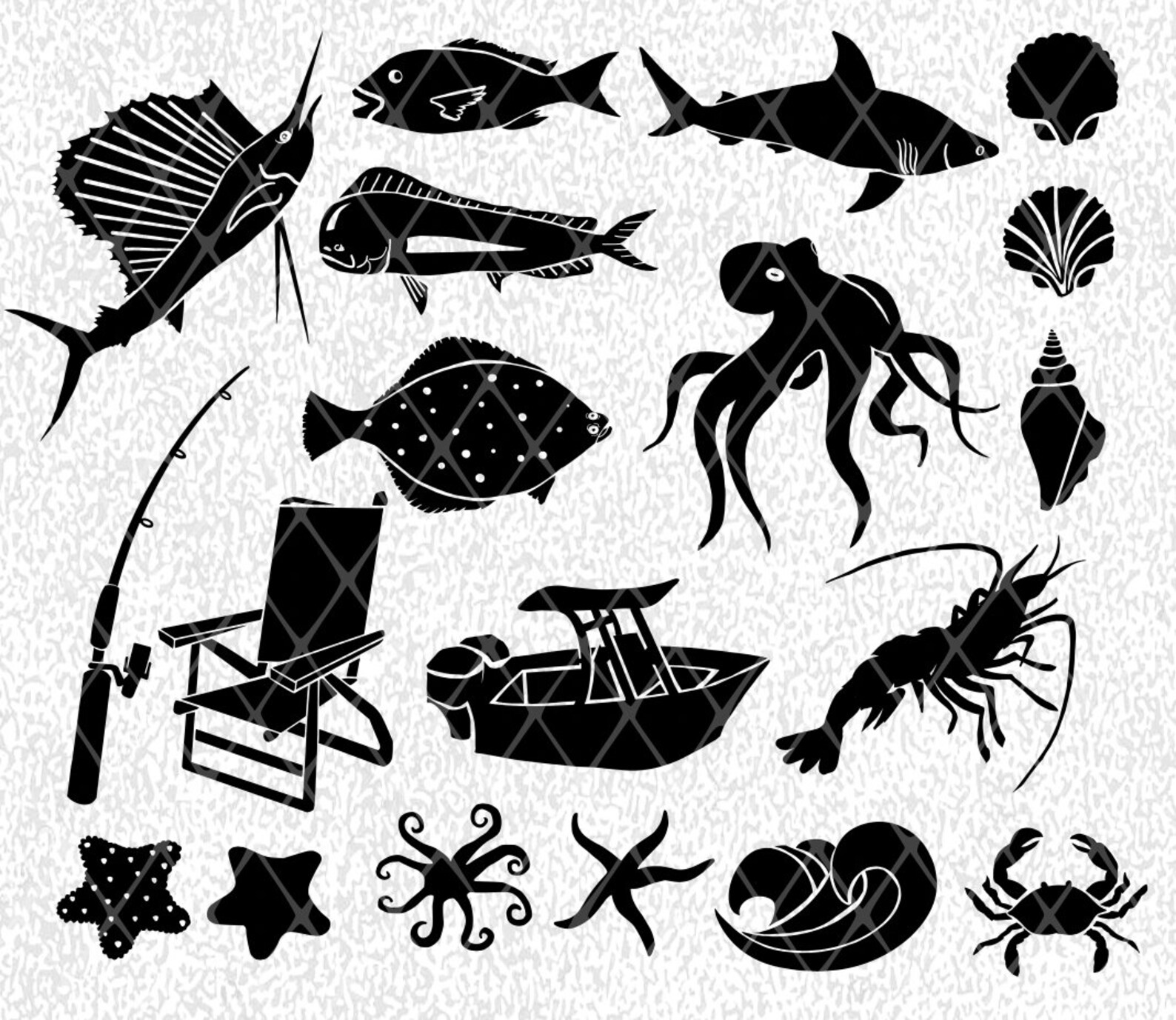 Deep Sea Ocean Fishing Clipart Clip Art Digital SVG Vector Cricut ...