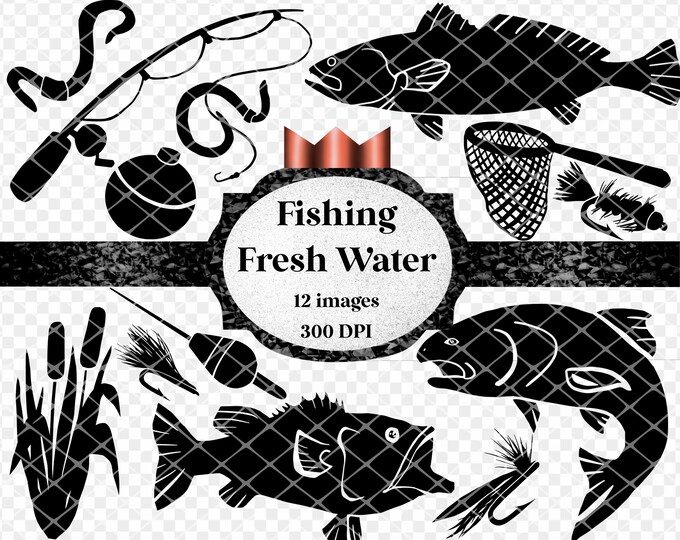 Watercolor Deep Sea Ocean Fishing Clipart Clip Art Digital - Etsy