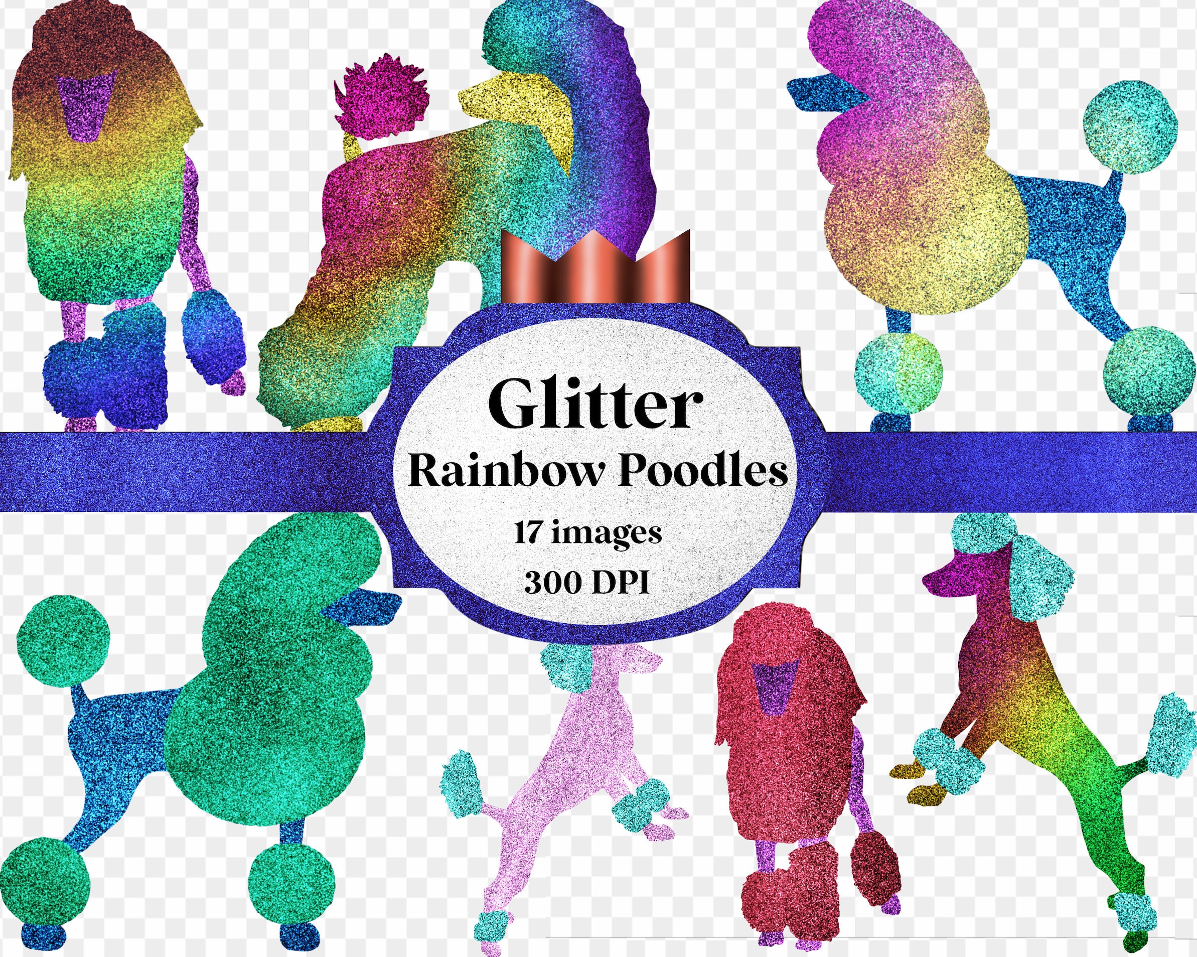 Sparkle Glitter Rainbow Poodle Dog - Clip Art Clipart Png File Digital ...