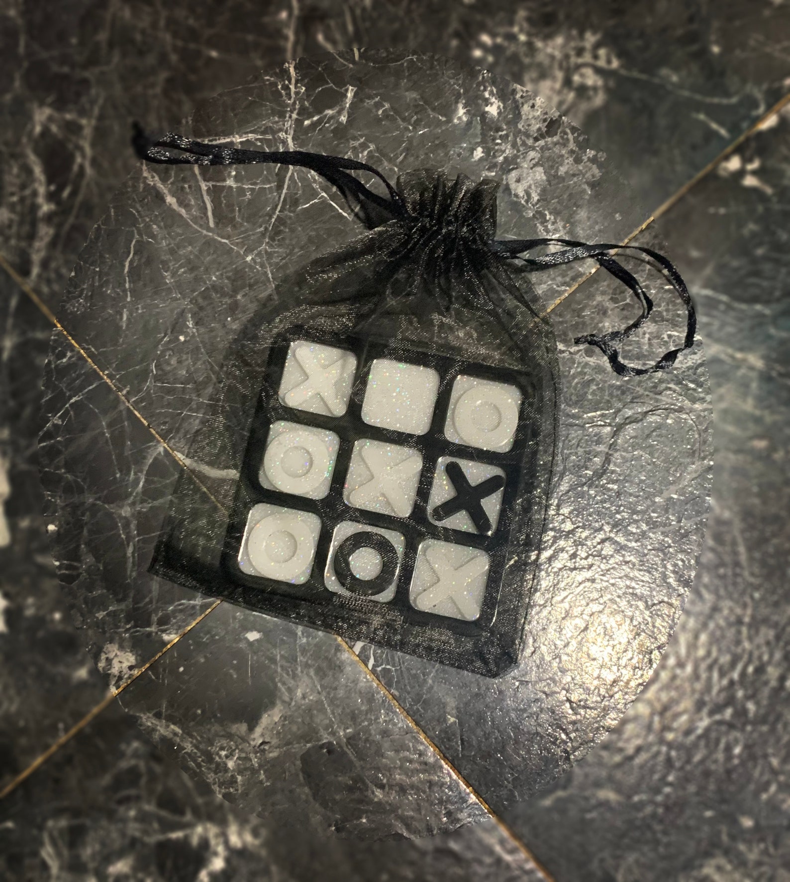 Black & Sparkle White Travel Size Tic Tac Toe Game Board/tic - Etsy