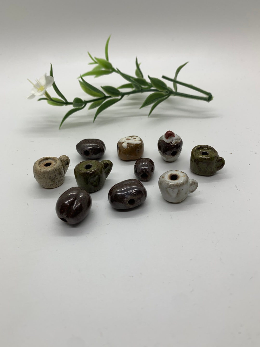 Set of 10 Handmade Pottery Beads, Coffee-themed Beads, Clay Beads ...