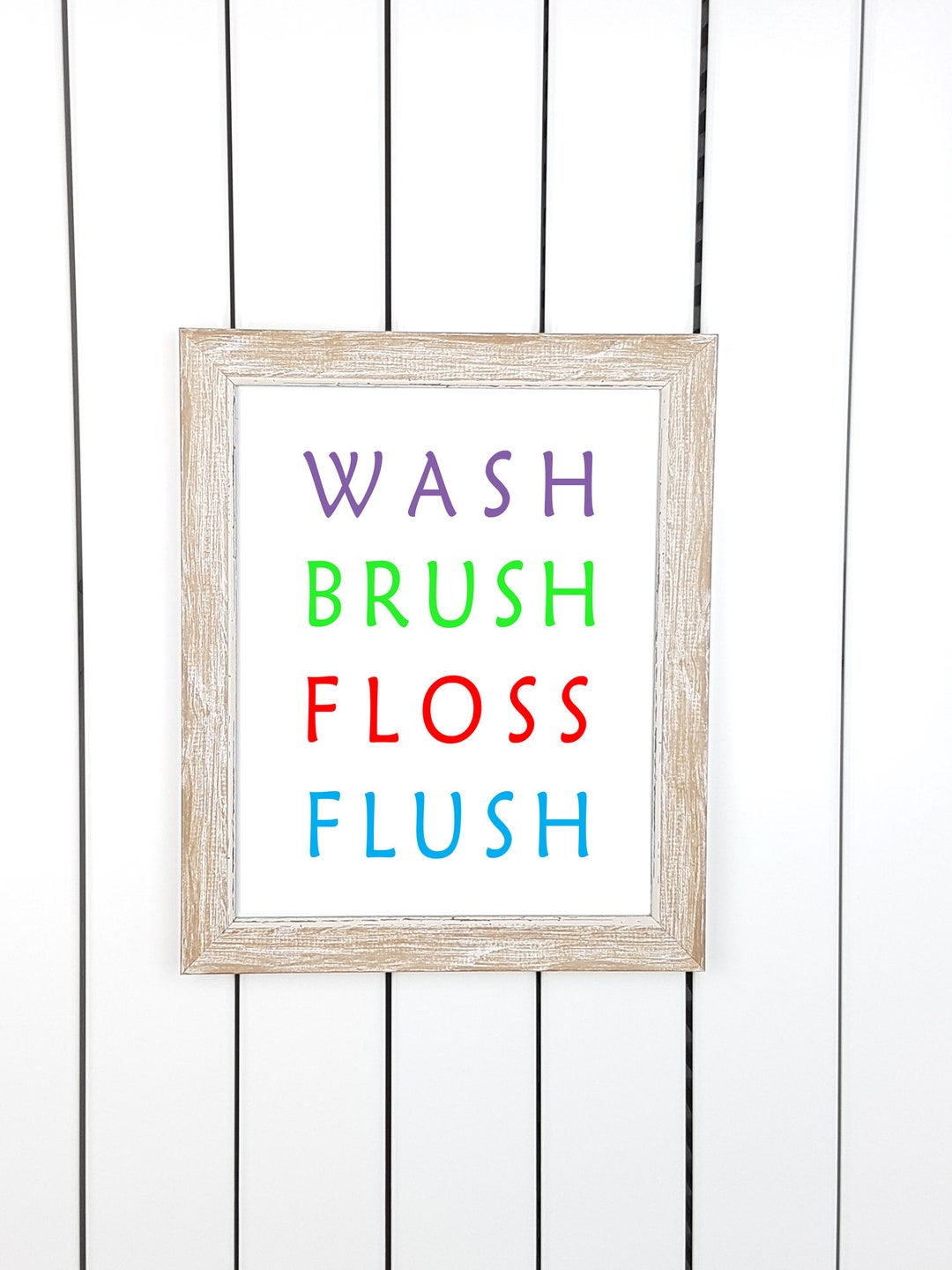 5 Sizes - Printable Bathroom Wall Decor, Wash Brush Floss Flush Sign ...