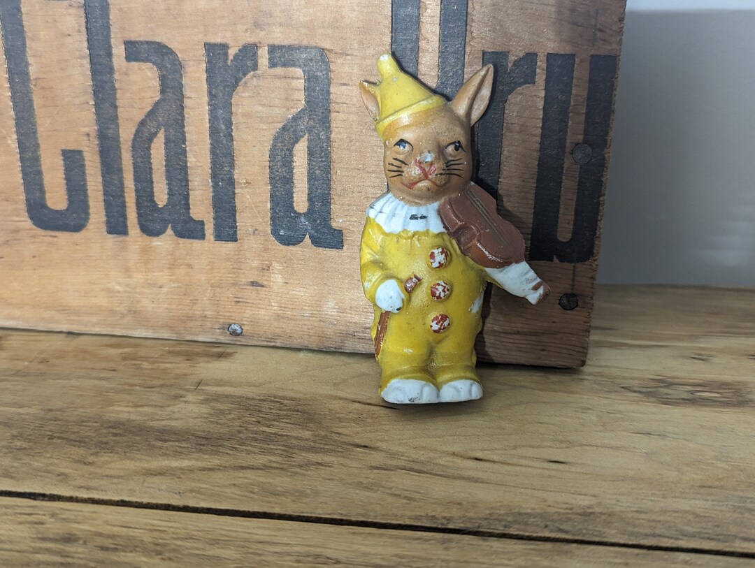 Vintage Bisque Bunny Rabbit in Clown Costume Playing the Violin Easter ...