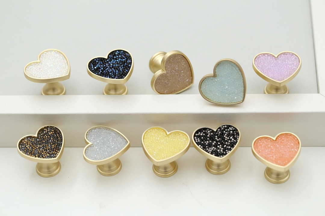 Heart Glitter Brass Knobs, Glitter Drawer Solid Brass Knobs, Black White Knobs, Furniture ...