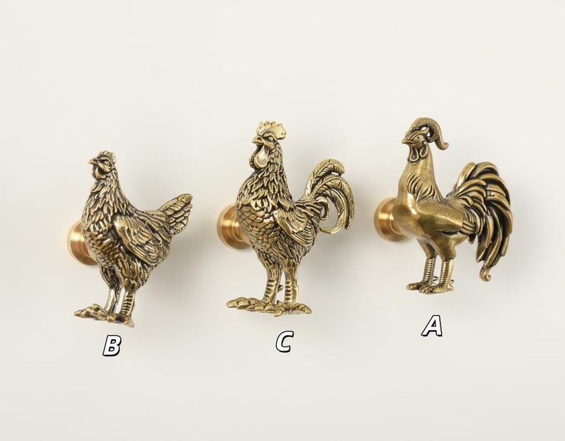 Rooster Hen Solid Brass Drawer Knob,farm Animal Cabinet Knob,furniture ...