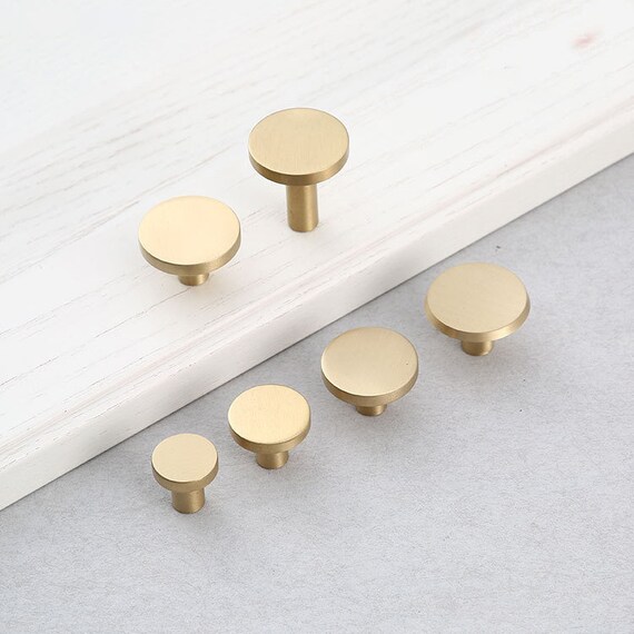 Flat Solid Brass One Hole Knob Minimalist Cabinet Knobs | Etsy