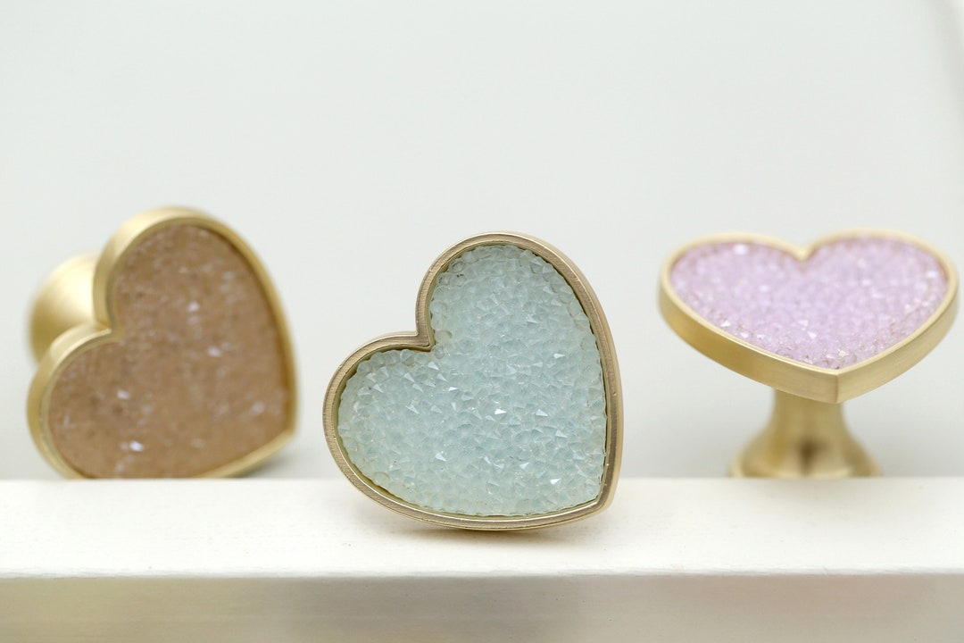Heart Glitter Brass Knobs Glitter Drawer Solid Brass Knobs - Etsy