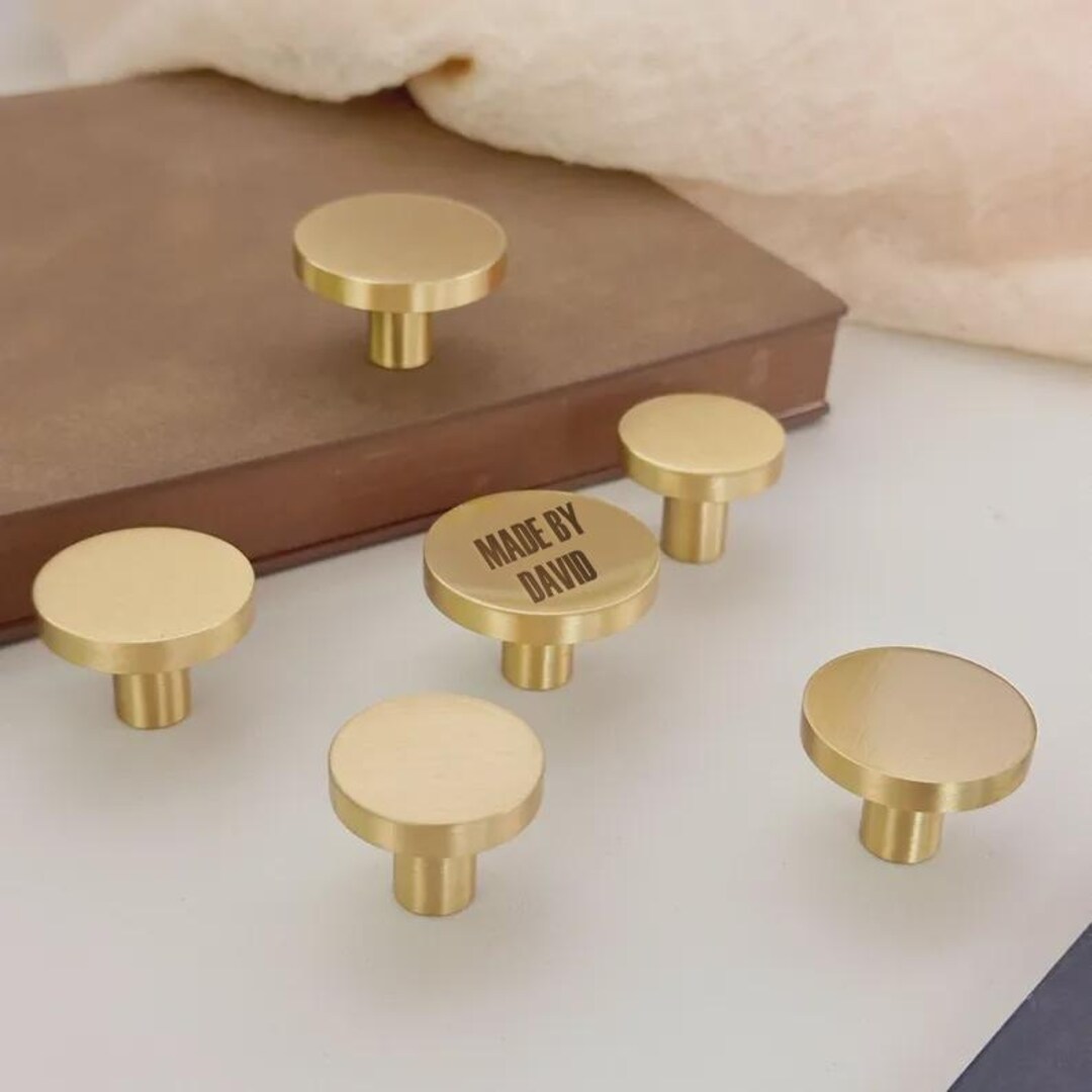 Custom Engraved Flat Solid Brass Knob,minimalist Cabinet Knobs ...