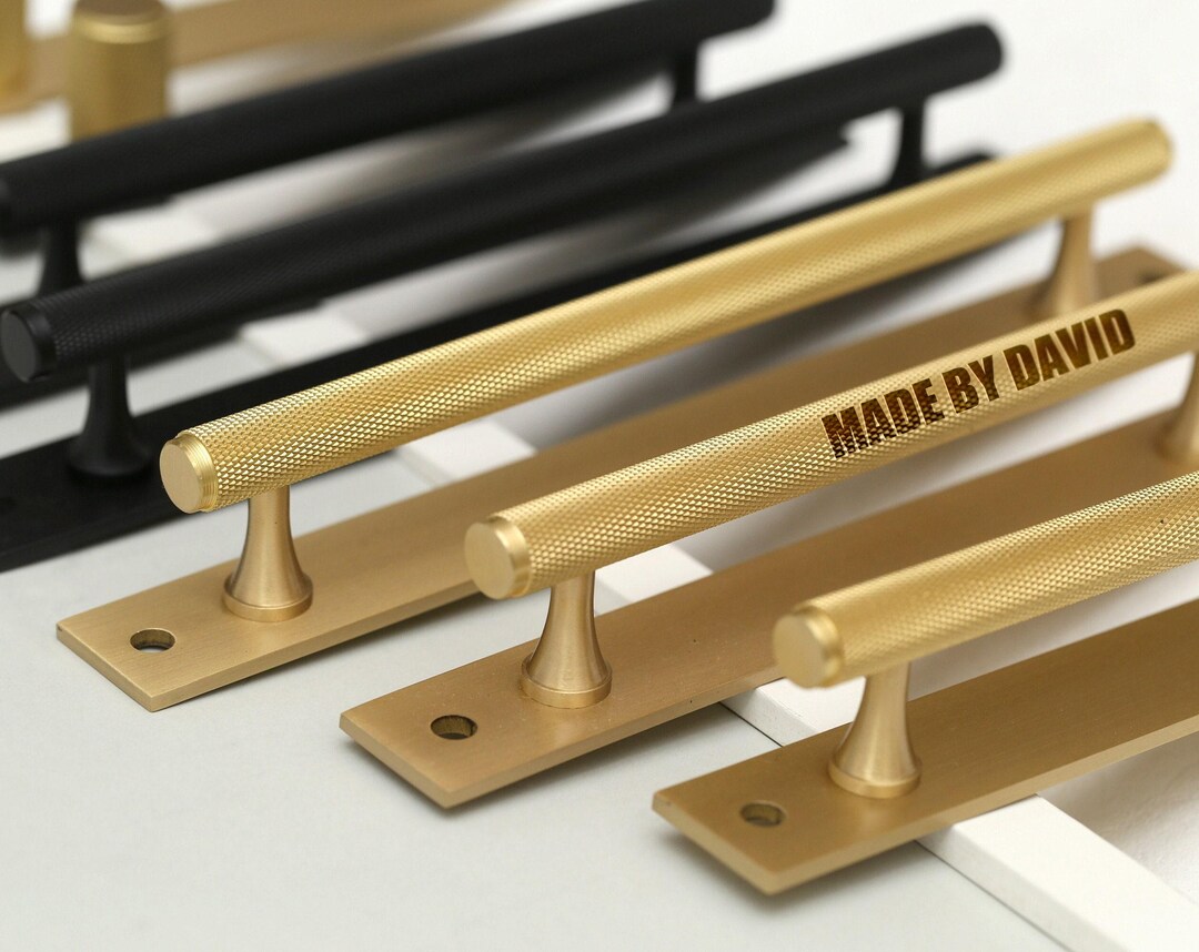 Solid Brass Kitchen Cabinet Handles Knurled Door Pulls,custom Engraved ...