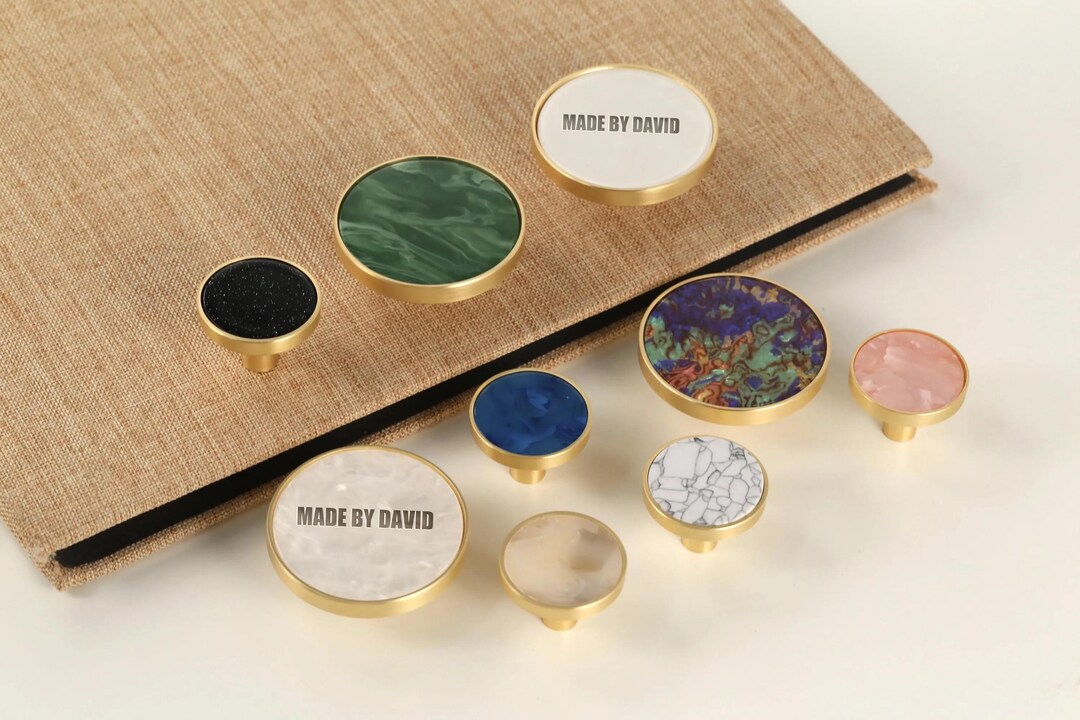 Custom Engraved Shell Round Knobs,cabinet Knobs With Brass Flower Pad ...