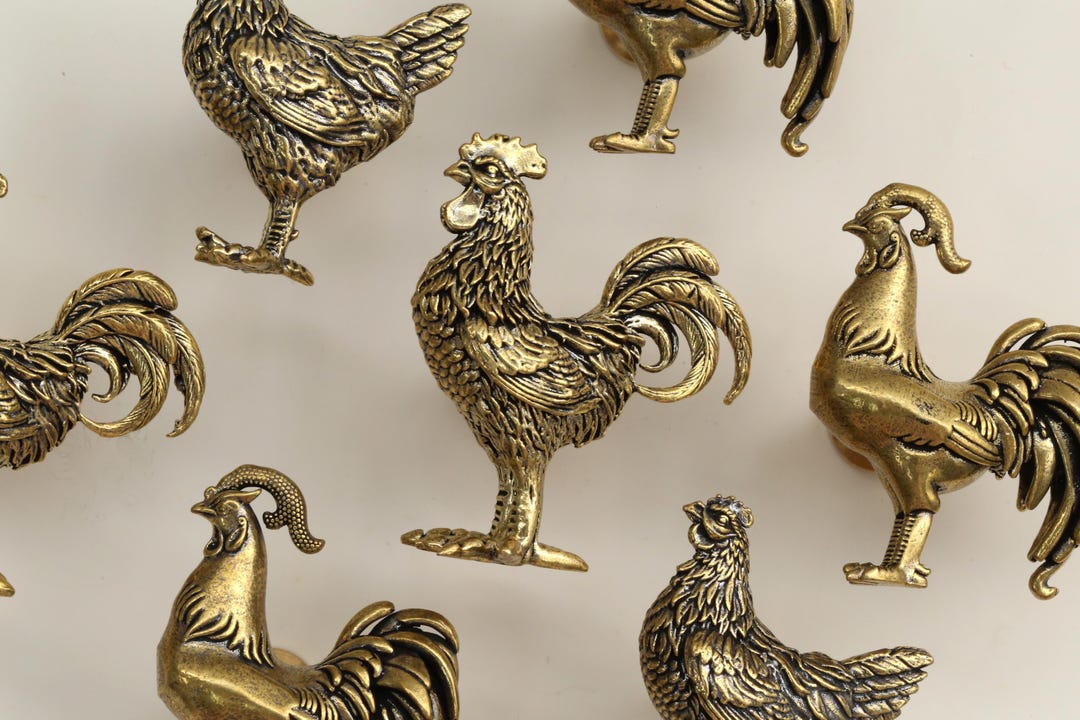 Rooster Hen Solid Brass Drawer Knob,farm Animal Cabinet Knob,furniture ...