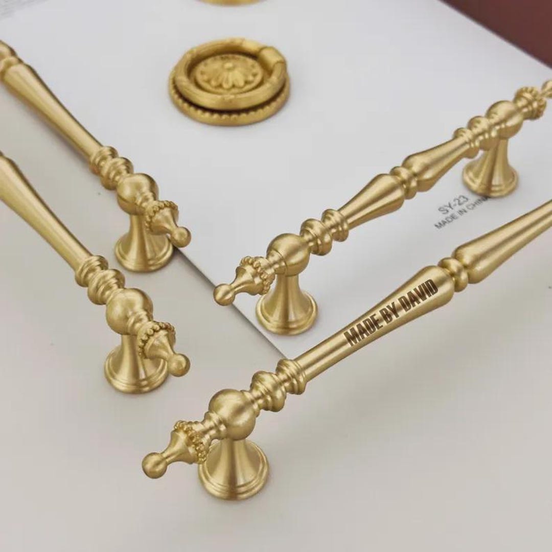 Custom Engraved Elegant Gold Drawer Handle,victorian Style Cabinet Pull ...
