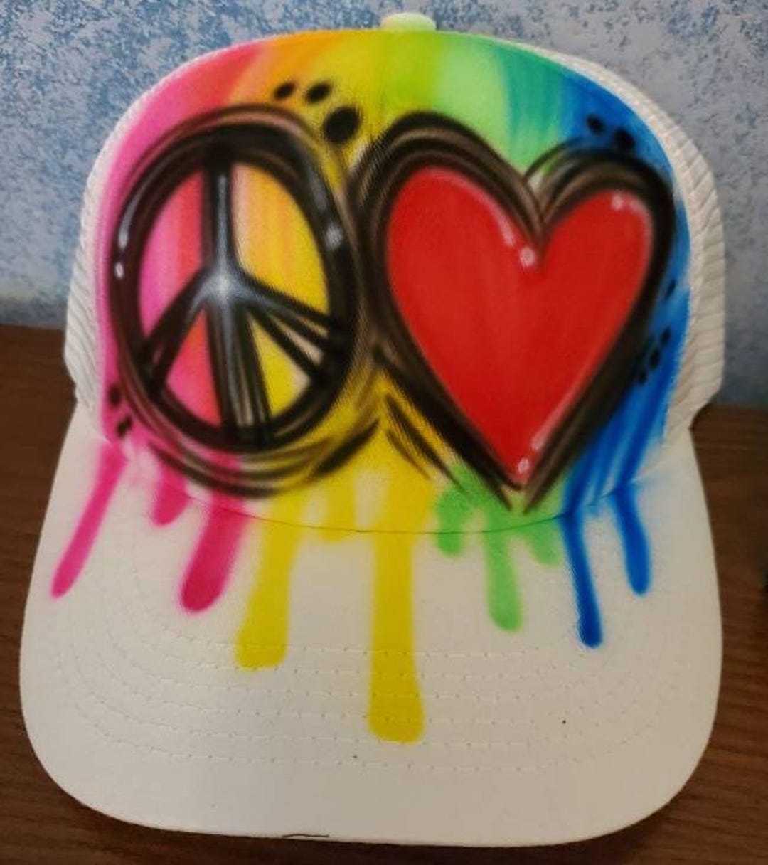 Peace Love Hat, Peace Sign With Heart Hat, Graffiti Hat, Airbrush ...