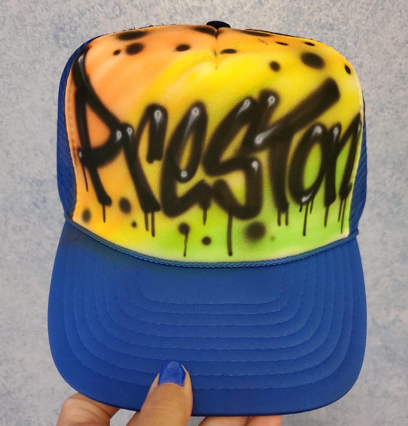 Airbrushed Hat, Tag, Dripping Letters - Etsy