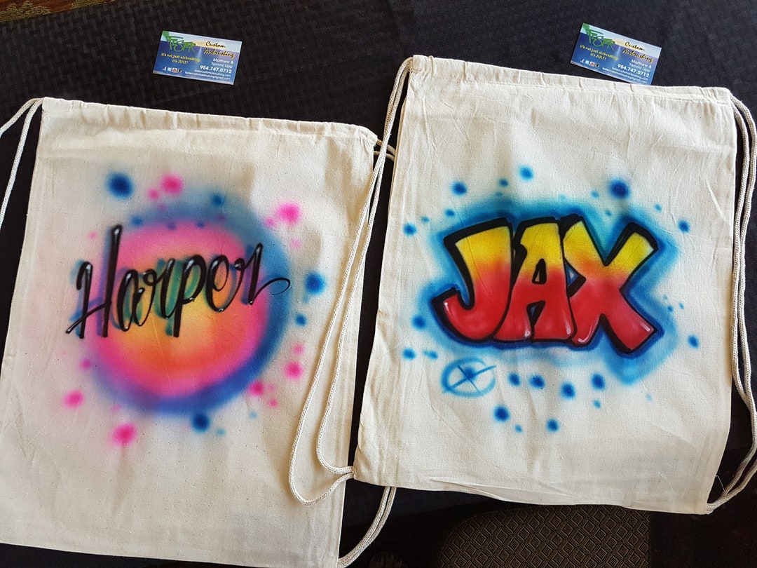 Drawstring Bag, Cinch Bag, Custom Airbrushed With Name or Words, Tote ...