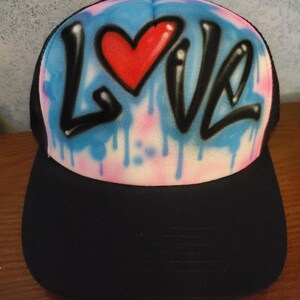 Heart Love Hat, Love Hat, Graffiti Hat, Airbrush Trucker Cap, Custom ...