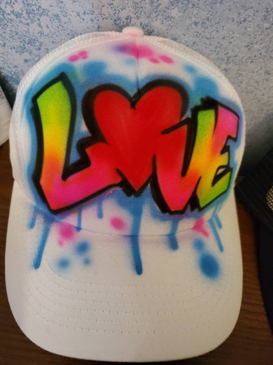 Heart Love Hat, Love Hat, Graffiti Hat, Airbrush Trucker Cap, Custom ...