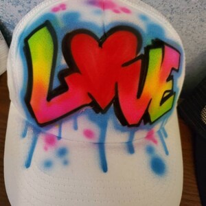 Heart Love Hat, Love Hat, Graffiti Hat, Airbrush Trucker Cap, Custom ...
