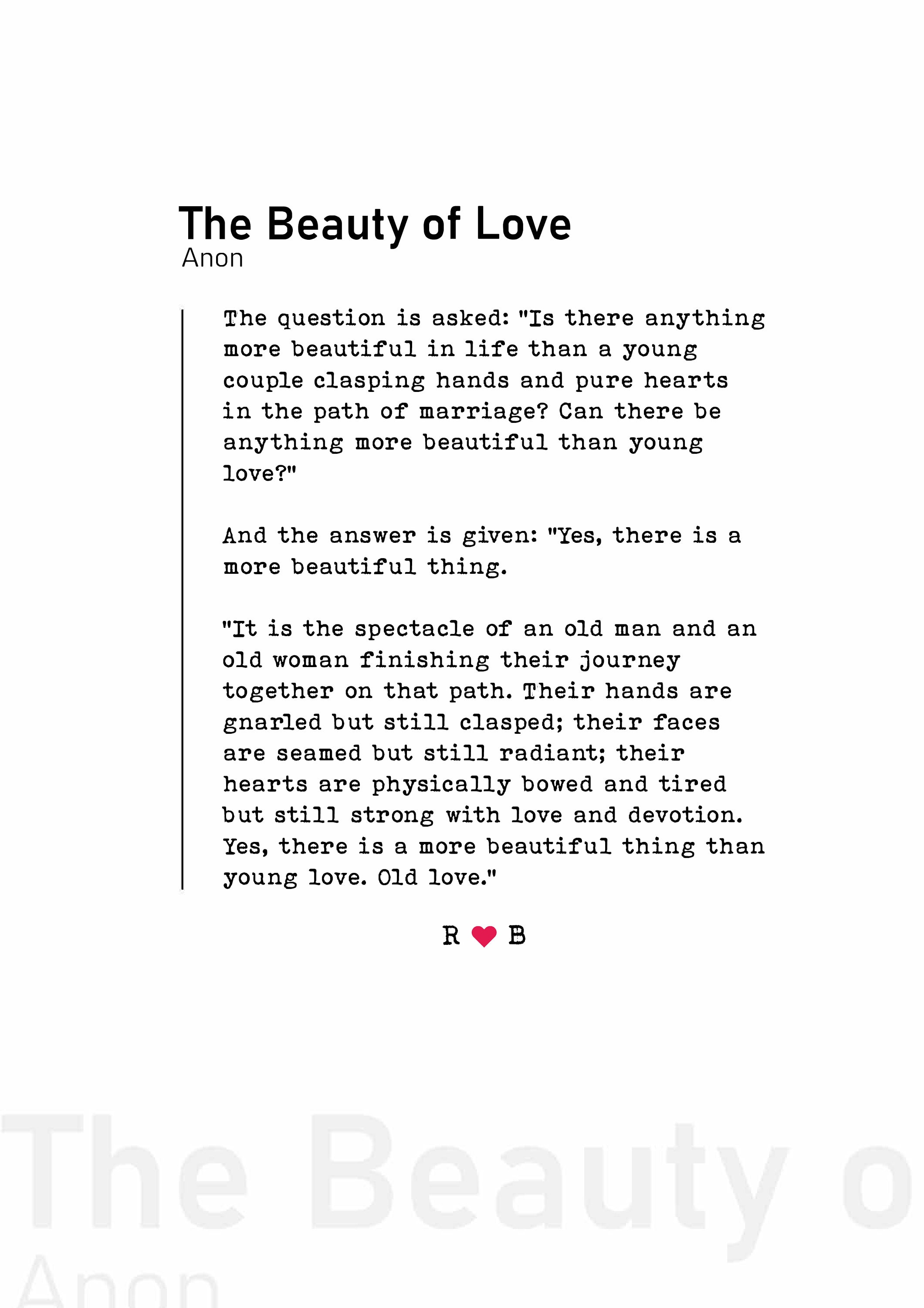The Beauty of Love - Anon - Downloadable Poem - Etsy